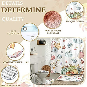 Thanksgiving Shower Curtain Set Fall Pumpkin Shower Curtain Sets 4 Pcs Autumn Waterproof Polyester Bath Curtains with Hooks Non Slip Rug Toilet Lid Cover and Bath Mat Bathroom Decor Set, 72" x 72"