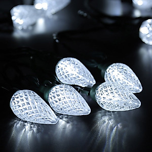 Brizled C9 Christmas Lights White, 33ft Faceted 50 LED Christmas Lights String Connectable Outdoor Xmas Decorative Light Strand, 120V UL Certified for Christmas Tree, Garden, Holiday, Yard, Party