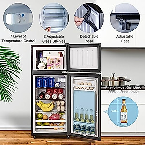 Anukis Compact Refrigerator 4.0 Cu Ft 2 Door Mini Fridge with Freezer For Apartment, Dorm, Office, Family, Basement, Garage, Black