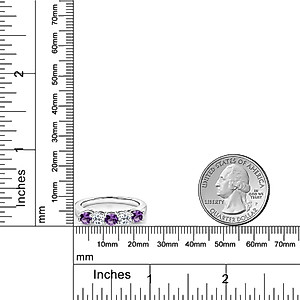 Gem Stone King 925 Sterling Silver Purple Amethyst and White Topaz 5-Stone Wedding Anniversary Band Ring For Women (0.91 Cttw, Gemstone February Birthstone, Available In Size 5, 6, 7, 8, 9)