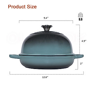 OLLAKOK Round Enameled Cast Iron Bread Oven for Sourdough Bread Baking, Enameled Cast Iron Dutch Oven Pot with Lid, 5 Quart, Cyan