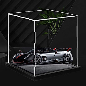HEMYLU Display Case with Black Velvet Base, Simple Self-Assembly Clear Acrylic Display Box with Lid, 11 Inch Cube Countertop Box for Collectibles, Home Organization (11x11x11 inch)