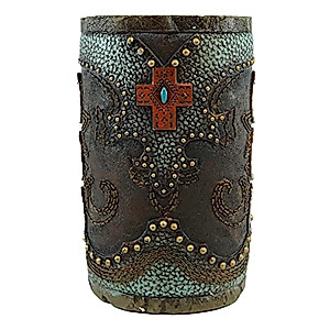 Ebros Gift Rustic Vintage Western Turquoise Faux Tooled Leather Triple Horseshoes and Cross Cowboy Toilet Bowl Cleaner Brush and Base Holder Set Bathroom Vanity Powder Room Office Accessory