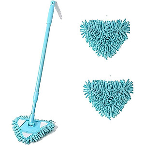 ALILILI 180 Degree Rotatable Adjustable Triangle Cleaning Mop,Multi-functional Retractable,Equipped With 2PCS Replacement Mop Cloth (Blue),3 Piece Set