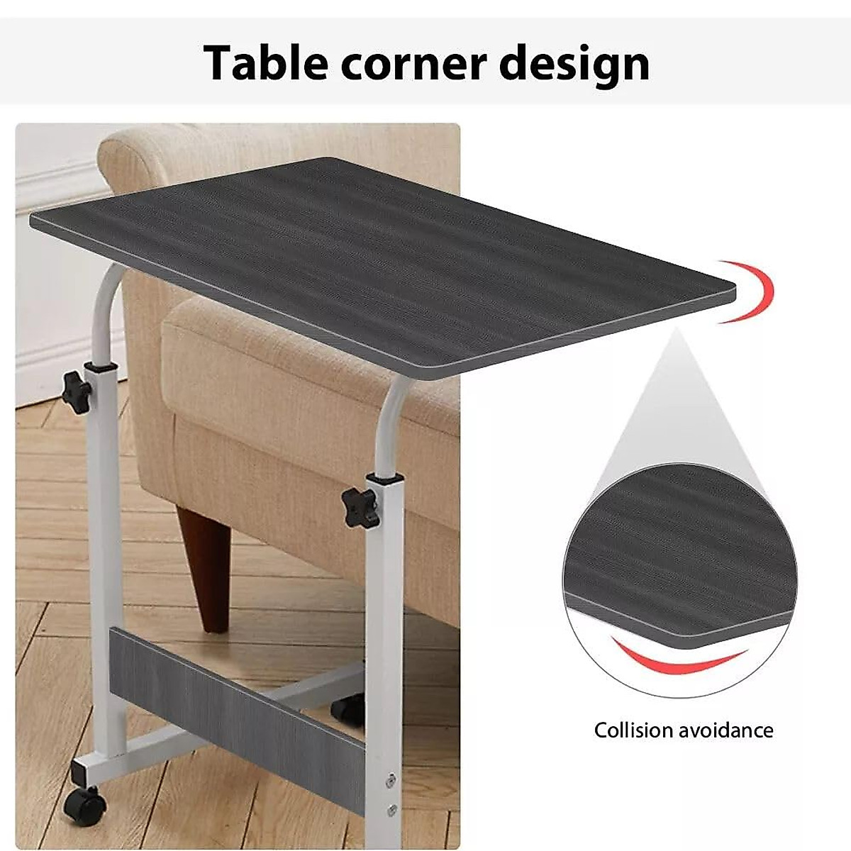 Standing Desk Adjustable Height, Mobile Laptop Desk, Portable Standing Desk with Brake Wheels, Small Standing Desk Sofa Desk for Home Office, Sofa, Laptop, Coffee, Snack, Black