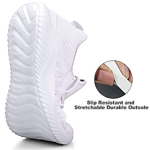 Feethit Womens Slip On Walking Shoes Non Slip Running Shoes Breathable Workout Shoes Lightweight Gym Sneakers White Size 7
