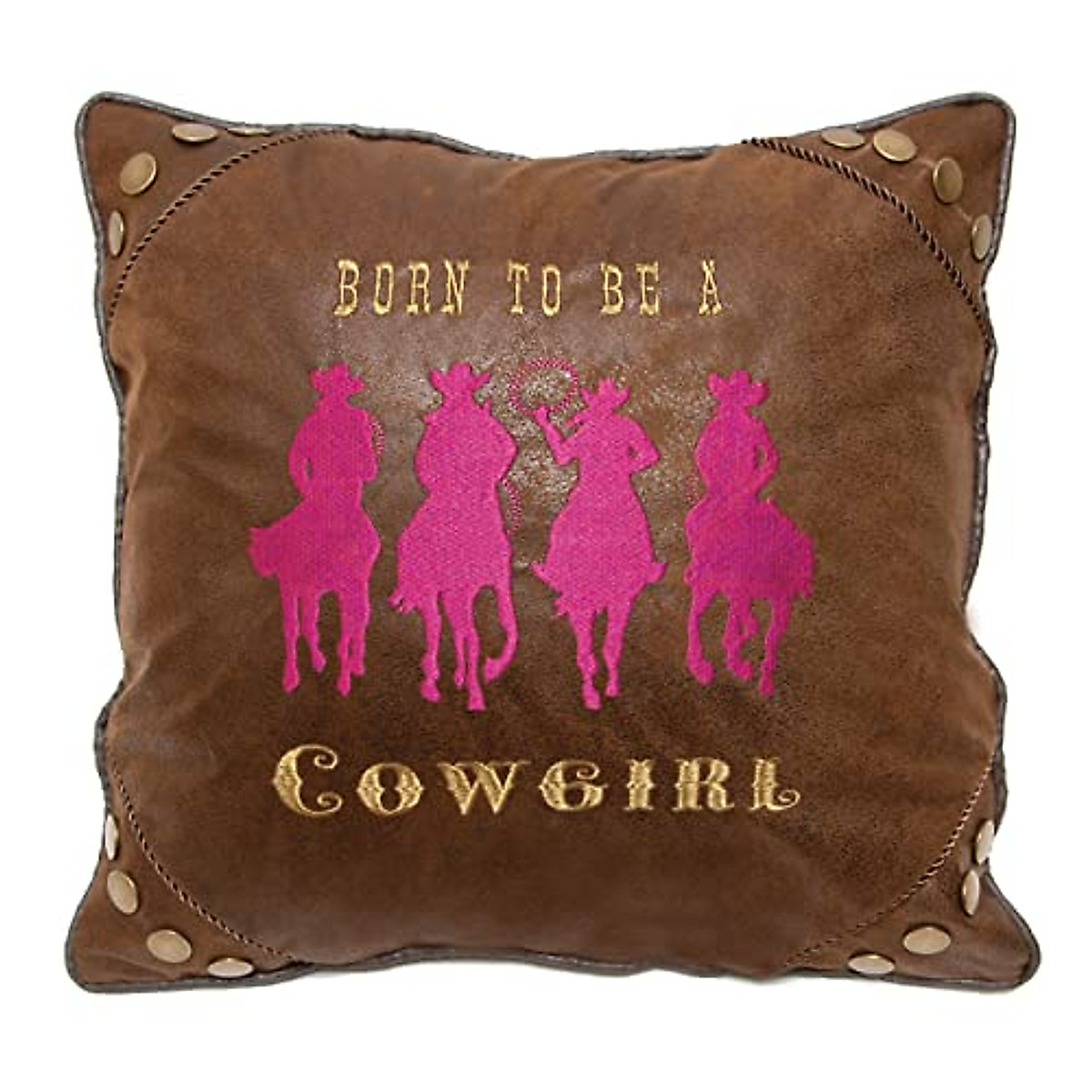 Carstens, Inc. Born to Be a Cowgirl Western 18"x18" Throw Pillow, Brown