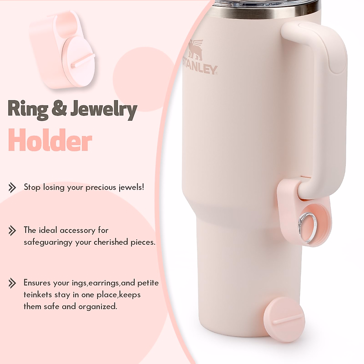 Set of 3 Pcs Accessories for Stanley 40oz Quencher H2.0 Tumbler, Includes Double-sided Hook, Chapstick Lip Balm Holder and Ring&Jewelry Holder, Accessories for Stanley Cup H2.0 Tumbler 30oz 40oz 64oz