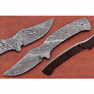 Trailing point Damascus steel blank blade, Hand forged Damascus steel Skinning knife making Blade, Twist, Ladder and rain drop pattern Damascus steel (8 Inch Twist)