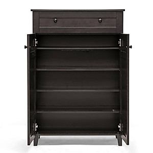 Baxton Studio Glidden Wood Modern Shoe Cabinet, Tall, Dark Brown