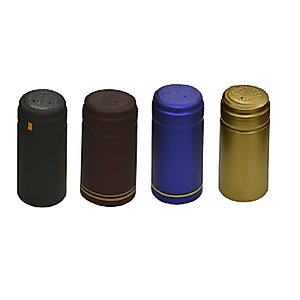 North Mountain Supply Premium PVC Heat Shrink Capsules with Tear Tabs - Variety Pack 160-40 Gold Satin, 40 Matte Black, 40 Blue Cobalt with Gold Stripe, and 40 Burgundy with Gold Stripes