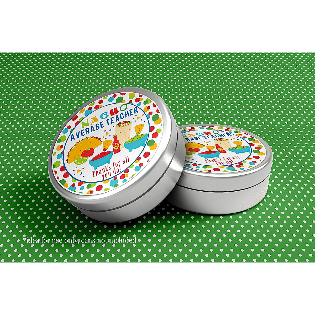 Nacho Average Taco Themed Teacher Appreciation Thank You Sticker Labels, 40 2" Party Circle Stickers by AmandaCreation, Great for Envelope Seals & Gift Bags