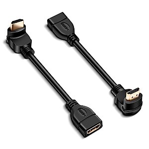 ELECTOP Right Angle HDMI Extension Cable (2 Pack), High Speed Gold Plated Swivel Converter, Support 1080p 4K & 3D HDMI Extender for TV Stick, Roku Stick, Chromecast, Xbox, PS4, PS3