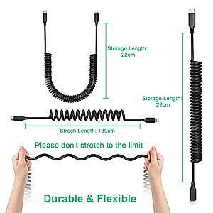 Arkidyn Coiled USB-C to Lightning Cable, MFi Certified Retractable USB C iPhone Charger Cord Charging Cable Compatible with iPhone 14 13 12 11 Pro Max XR XS X 8 7 6 Plus 5 SE