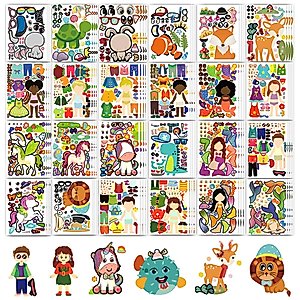 100 Pcs Funny Make Face Stickers Sheet with 25 Designs,Animals Unicorns Mermaids Figures Make Your Own Stickers for Toddlers Kids Full Body Mix and Match Craft Teacher Rewards Birthday Party Favors