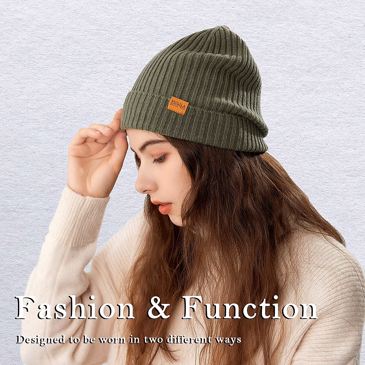 FUQILA 100% Merino Wool Cuff Beanie Hat, Unisex Warm Winter Caps Soft, Breathable & Cozy Stretchy Knitted Cuffed Cap (Absinthe Green)