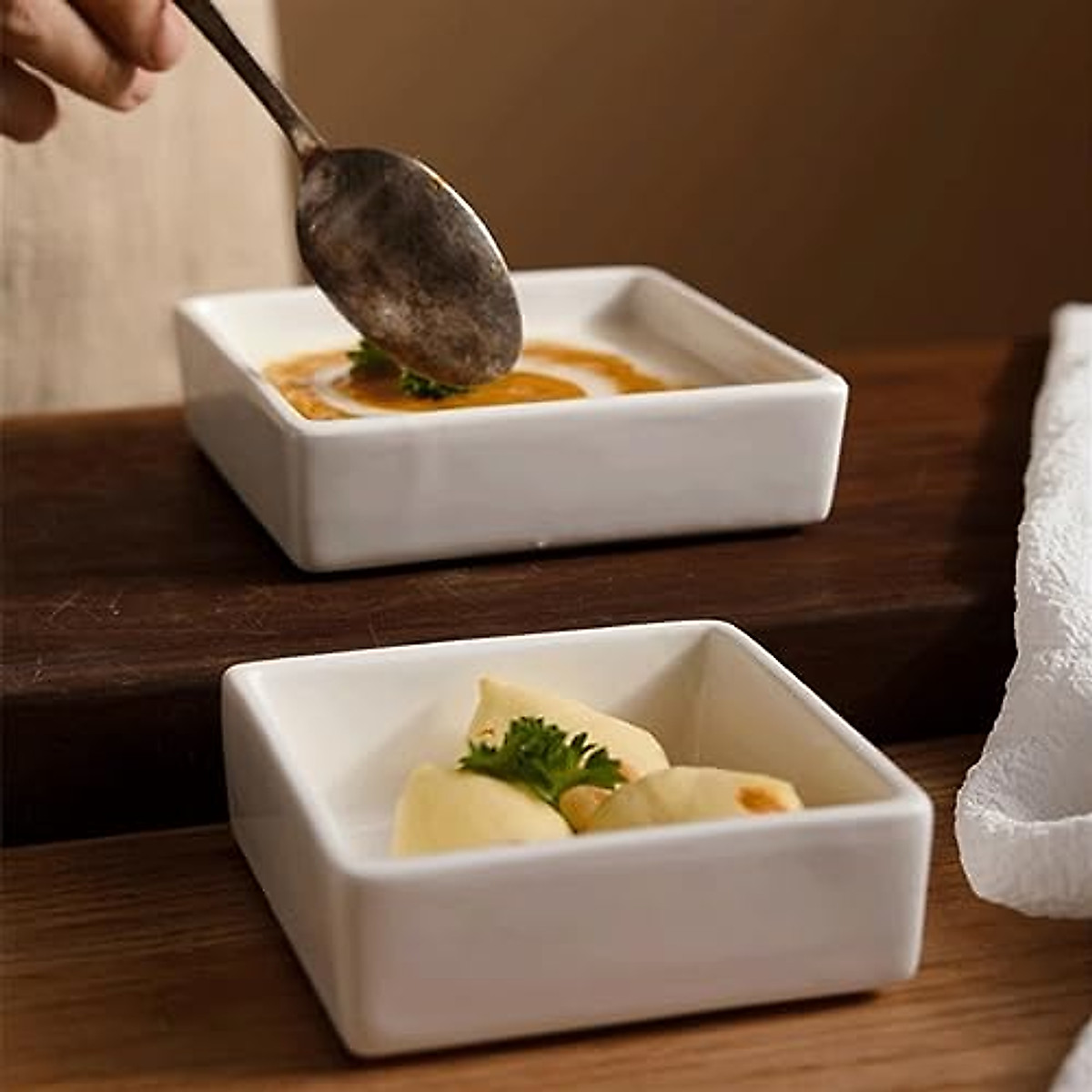 TRESORS Appetizer Plates Snack Bowls Ceramic Square Soy Sauce Bowl White Dipping Sauce Ketchup BBQ Sushi Condiment Soy Sauce Bowl Salad Plates Dinner Plates (Color : Large)