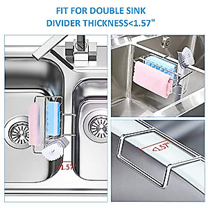GEEKERA Sponge Holder for Kitchen Sink, 3-in-1 Sink Caddy, Brush, Dish Towel, Sponge Sink Organizer Liquid Drainer Rack - SUS304 Stainless Steel