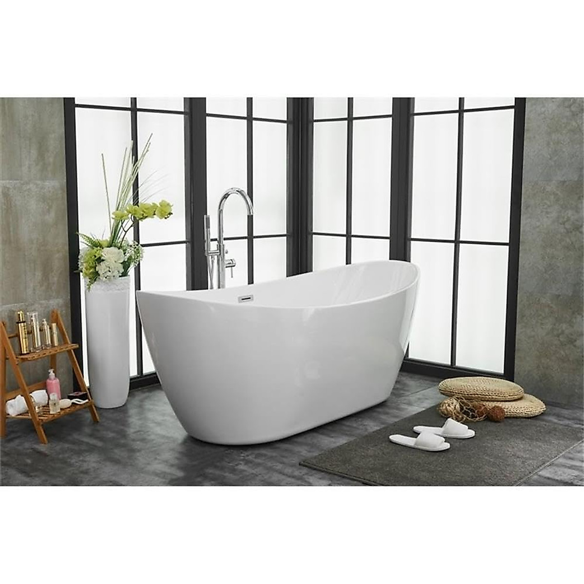 Elegant Decor Indoor Modern 72 inch soaking double slipper bathtub in glossy white