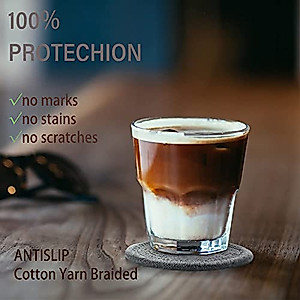 Coasters for Drinks,6Pcs Handmade Braided Woven Drink Coasters for Coffee Table,Super Absorbent Heat-Resistant Coasters for Table Protection,Great Housewarming Gift (4.3 Inch, 8mm Thick)