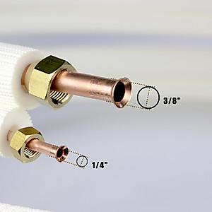 TAUROX 25FT Mini Split Line Set 1/4" & 3/8" O.D Copper Pipes Tubing and 3/8" White Thickened PE Insulation Coil, for Mini Split Air Conditioning or Heating Pump Equipment and HVAC with Flared Nuts.