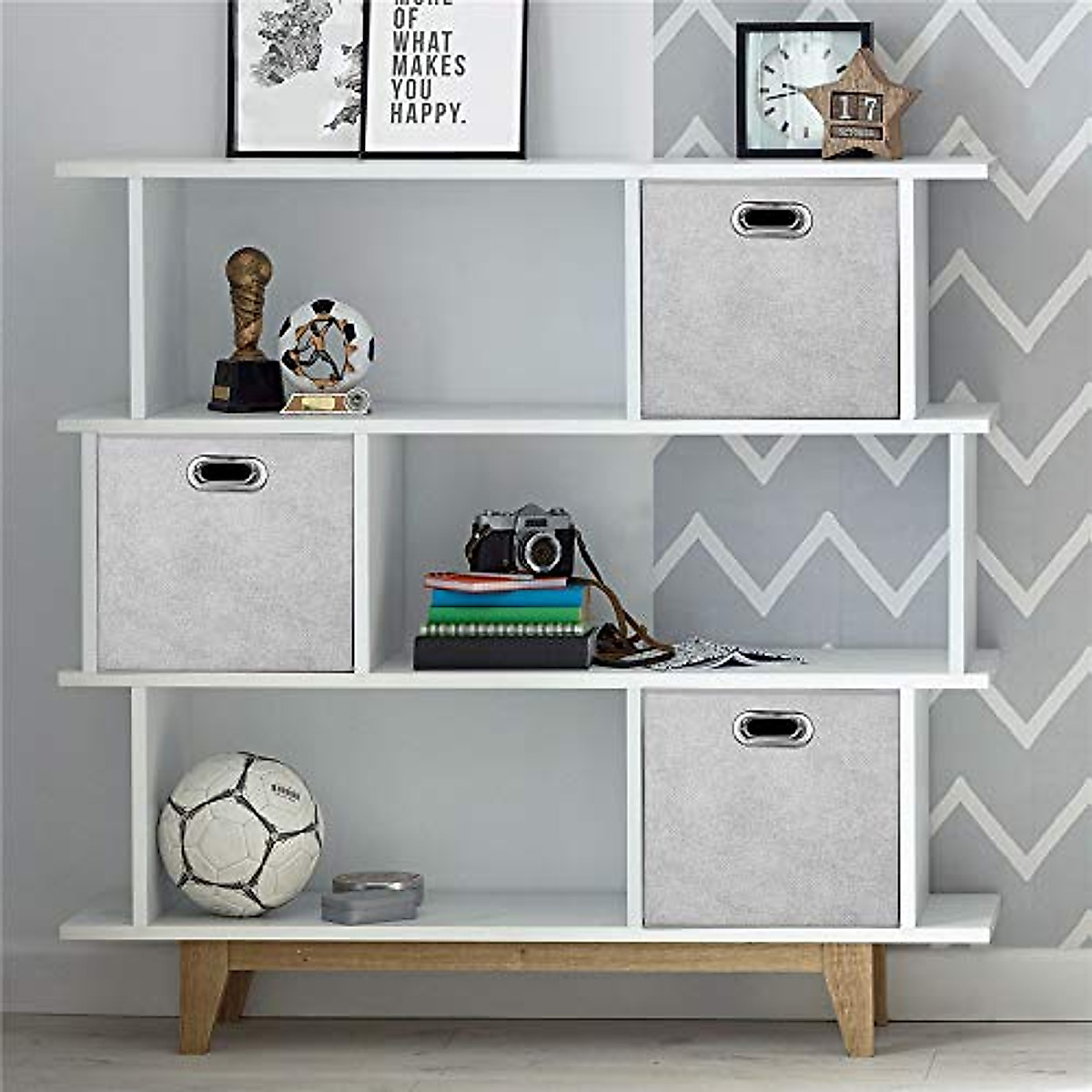 HSDT 13 inch Storage Cubes Bins Grey White Fabic Storage Cubes Inserts Foldable Cloth Storage Boxes Collapsible Storage Baskets Drawer for Cube Organizer ,QY-SC07-6
