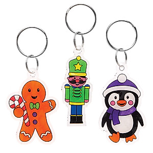 Baker Ross AW959 Christmas Super Shrink Keyring Kits - Pack of 8, Festive Arts and Crafts, White