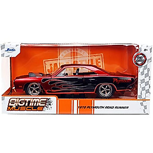 Jada Toys Big Time Muscle 1:24 1970 Plymouth Road Runner Die-cast Car Red/Black Flames, Toys for Kids and Adults