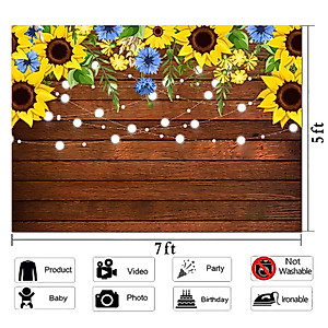 Rustic Sunflower Wooden Photo Banner 7x5ft Summer Floral Brown Wood Photography Backdrop Congrats Grad Prom Birthday Baby Shower Bridal Shower Wedding Background Supplies