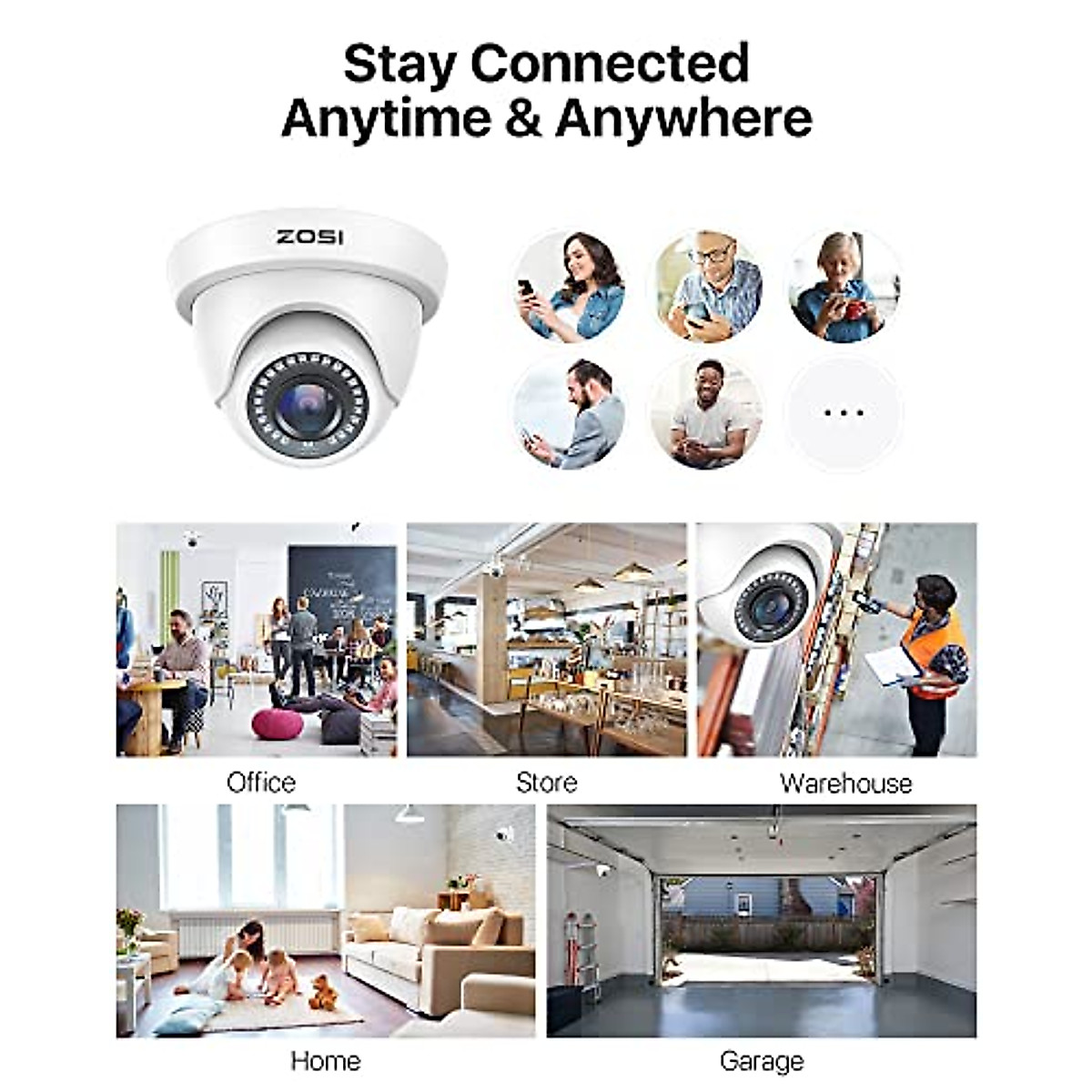 ZOSI 4 Pack 2.0MP HD 1080P Security Cameras Kit TVI/CVI/AHD Indoor Outdoor 80ft Day Night Vision CCTV Dome Home Cameras For 720P/1080N/1080P/5MP/4K HD-TVI AHD CVI Analog DVR Systems(White)