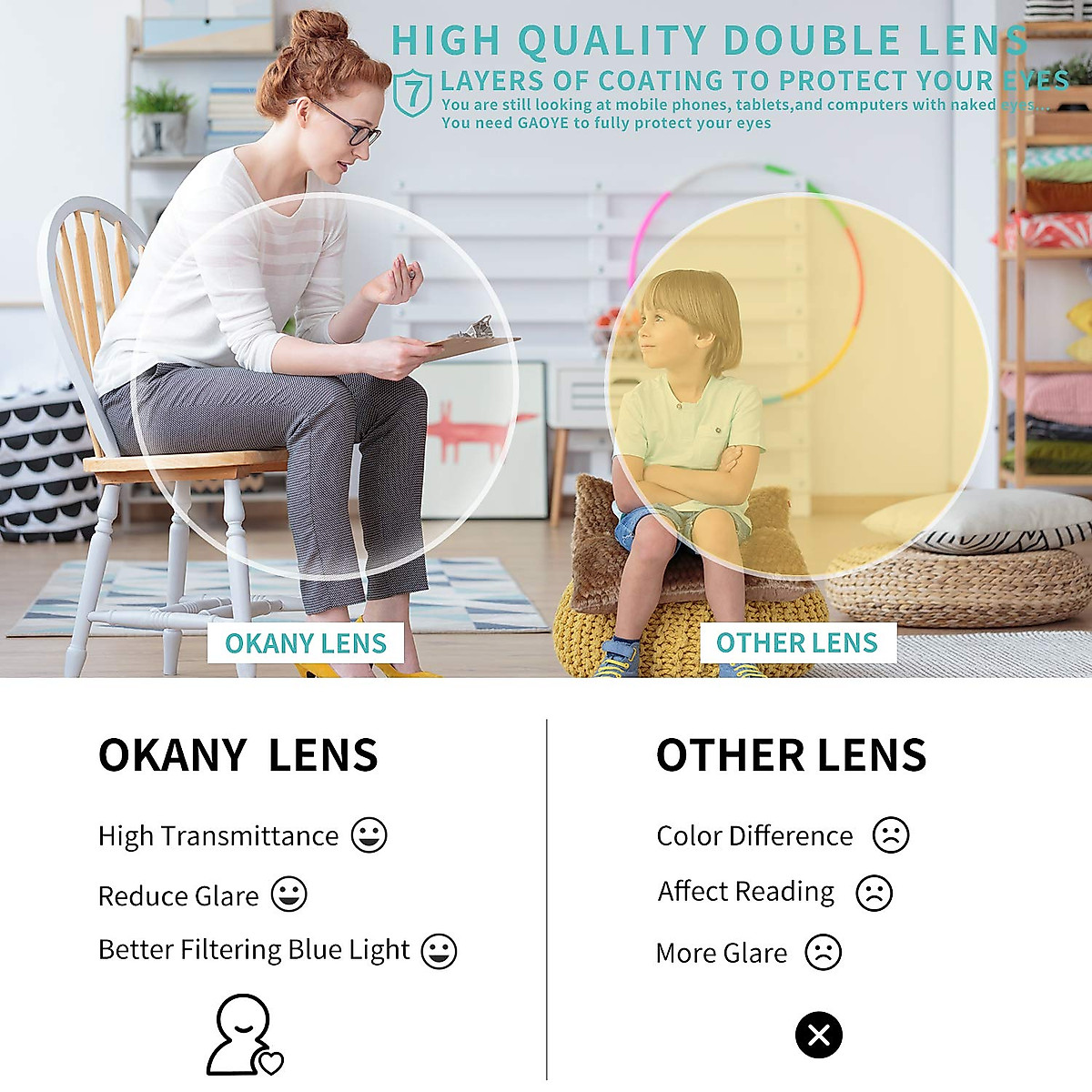 Okany Blue Light Glasses for Kids 3 Pack Anti Glare & Eye Strain Glasses Computer TV Phone Tablets UV Protection Glasses for Kids Boys Girls Age 3-10 (Black + Transparent + Leopard)