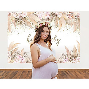 Mocsicka Boho Baby Shower Backdrop for Girl Floral Baby Girl Baby Shower Background Pink Pampas Grass It's a Girl Baby Shower Party Cake Table Decoration Photo Booth Props (7x5ft)