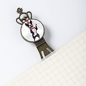 Stainless Steel Crown Bookmarks for Men Women, 2 Packs Reading Book Page Insert, Page Marker for Book Lover Boston Terrier