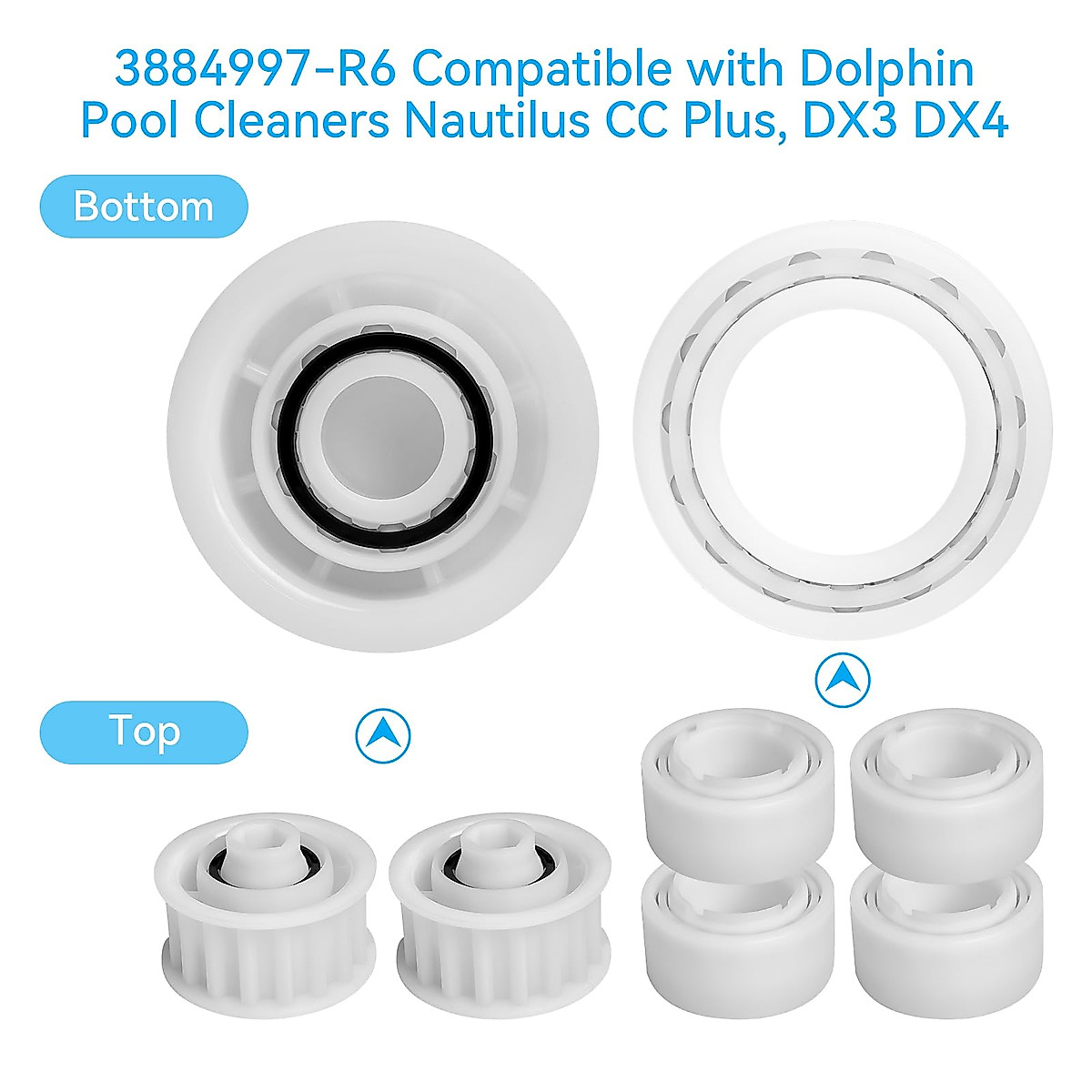 AOIT Guide Wheels Kit 3884997-R6 Compatible with Dolphin Pool Cleaners Nautilus CC Plus, DX3 DX4-4 Idlers & 2 Drive Gears Replacement for Maytronics Robotic Cleaner M200 M400 & Apollo 820 Series
