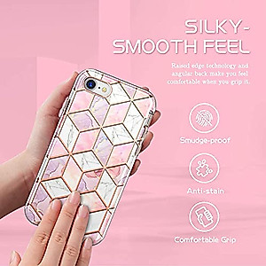 Hasaky Case for iPhone SE 2022 Case,iPhone SE 2020 Case,iPhone 8 Case,iPhone 7 Case,iPhone 6s/6 Case,Dual Layer TPU+PC Heavy Duty Anti-Scratch Shockproof Protective Phone Case - Pink/Rose Gold Marble