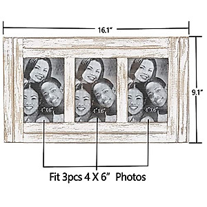 Rustic Distressed 3 Picture Photo Frames Collage 4x6 Wall Mounted Craftsmanship, Hanging Horizontal and Vertical, Gift for Halloween, Thanks Giving Day, Birthday, Anniversary, Christmas, New Year, Mother's Day（White)