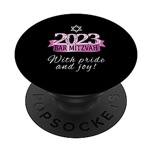 Bar Mitzvah 2023 I With Pride & Joy I Pink Banner Decor PopSockets Standard PopGrip