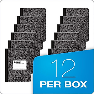 Oxford Composition Notebooks, College Ruled Paper, 9-3/4" x 7-1/2", Black Marble Covers, 100 Sheets, 12 per Pack (63796)