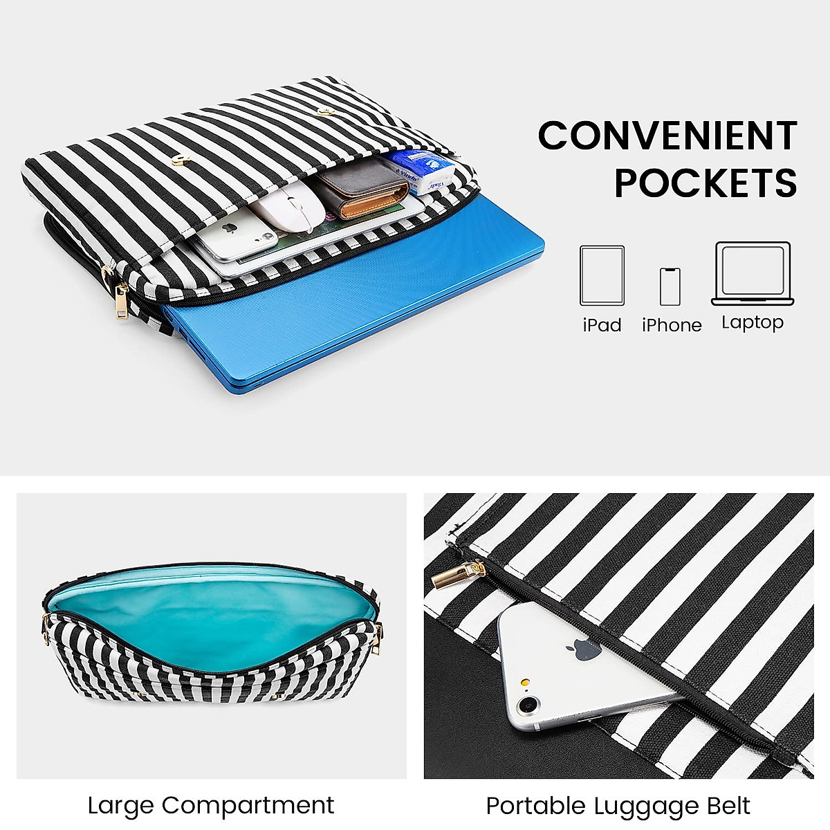 LOVEVOOK Computer Bag Laptop Bag for Women Cute Laptop Messenger Bag for Work College, Slim-Black, 15.6-Inch