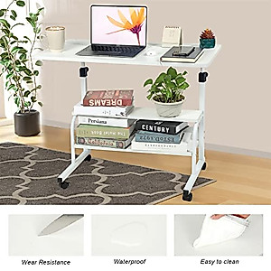 Small Desks Portable Laptop Computer Desk for Small Spaces Adjustable Desk Standing Desk for Bedrooms Couch Desk for Home Office Table Mobile Rolling Desk on Wheels 31.5" White Desk with Storage