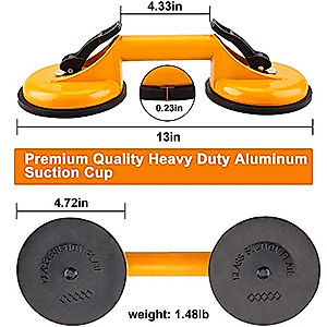Floor Gap Fixer Tool for Laminate Floor Gap Repair Include Premium Quality Heavy Duty Aluminum Suction Cup and Fiberglass Handle Rubber Mallet (Yellow) - Can't Use on Scraped Surface Floor