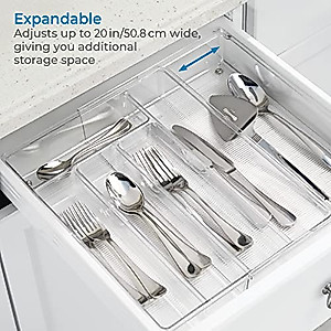 iDesign Linus Expandable Kitchen Drawer Organizer for Silverware, Spatulas, Gadgets - Clear
