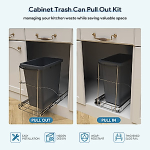 Tanamu Pull Out Trash Can Under Cabinet，Under Sink Slide Out Garbage for Kitchen，Requires 13" W X 18" D Minimum Cabinets，Chrome Adjustable for 7-10 Gallon Trash Can