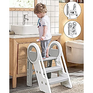 Sephyroth Kid Step Stools for Bathroom Sink,Adjustable 3 Step Stools with Handles to 2 Step Stool for Kids Toilet Potty Training,Kitchen Counter Plastic Toddler Step Stool Helper(White)