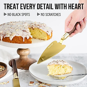 Emonya Wedding Cake Knife and Server Set, Cake Cutter,Stainless Steel Gold Cake Knife and Server Set Ideal for Wedding,Birthdays,Holiday,50th anniversary and Events,True Love (Set of 2)