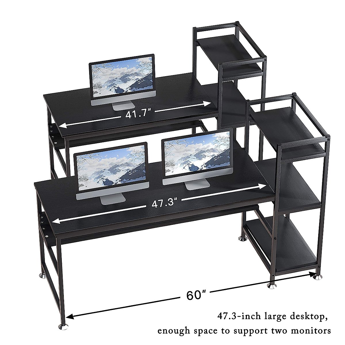 CharaVector Tower Computer Desk 60 inch with 4 Tier Storage Shelves ，Modern Writing Desk with Bookshelf PC Desk Study Writing Table for Home Office，Black