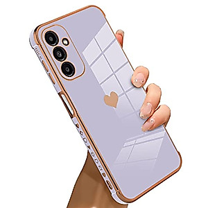 Bonoma for Samsung Galaxy A14 5G Case Heart Plating Electroplate Luxury Elegant Case Camera Protector Soft TPU Shockproof Protective Corner Back Cover Galaxy A14 5G Case -Purple
