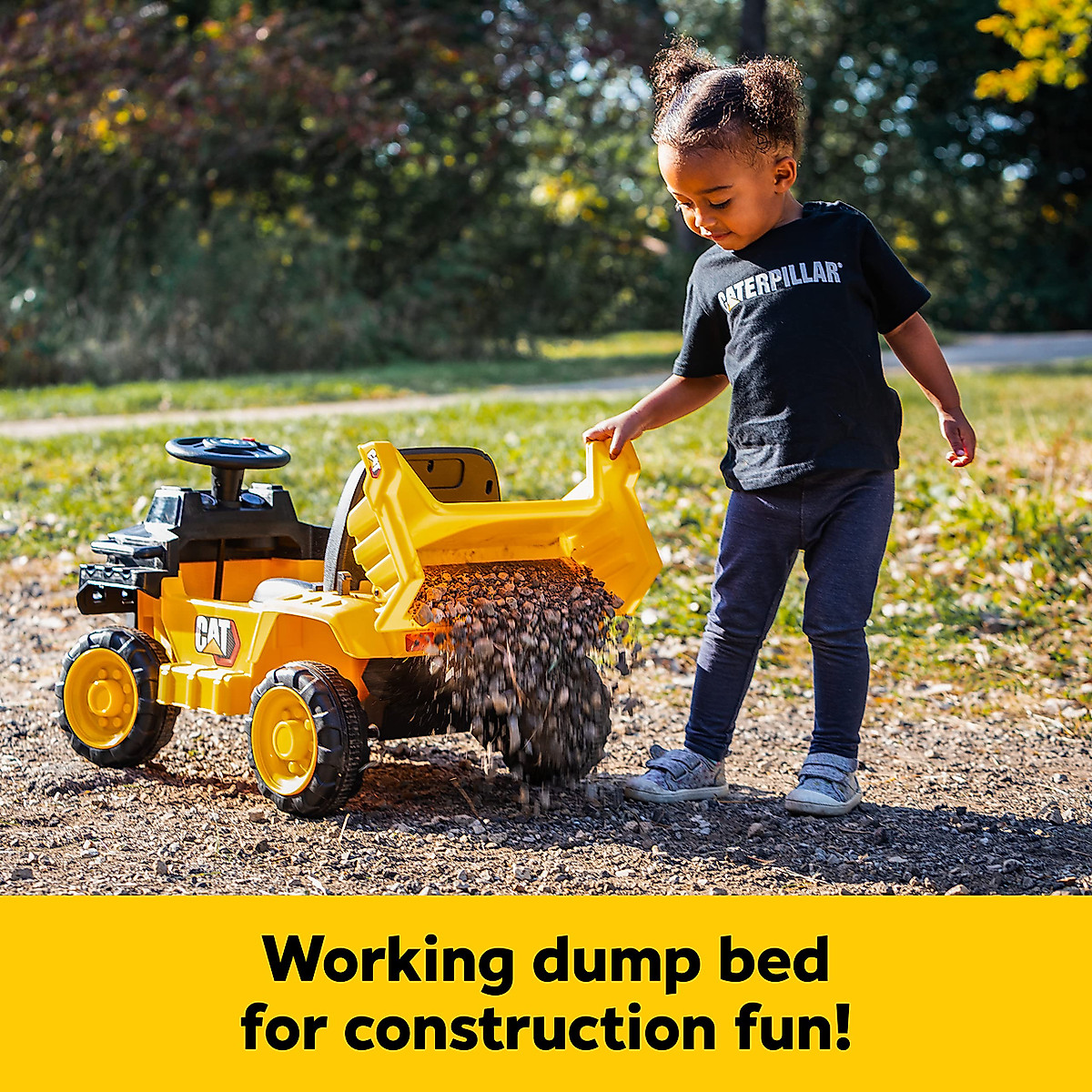 Kid Trax CAT Dump Truck Toddler Electric Quad Ride On Toy, 6 Volt, Kids 1.5-2.5 Years Old, Max Rider Weight 44 lbs, Yellow (KT1615)