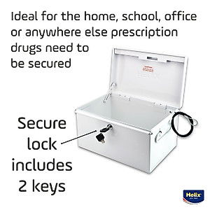 Helix - All-Metal Lockable Drugs Security Chest - Secure Medication Storage - Wall Mountable - Metal Tether Included