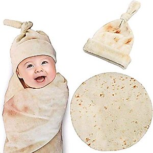 zxtrby Burrito Swaddle Blanket for Baby,Funny Tortilla Baby Blanket with Hat Newborn Warm Wrap Bed Taco Blanket Headband Set - Unisex Super Soft Baby/Kids Gifts (36Inch – 3ft)